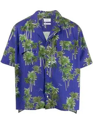 Rhude Palm-tree Print Green Shirt - Blue