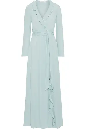 Goat Hollywood Ruffle-Trimmed Crepe Maxi Wrap Dress In Mint - 58% Off |  Editorialist
