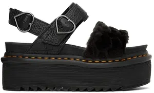 Dr. Martens Dr. Martens Black Faux-Fur Voss Quad Fluffy Platform Sandals - Black