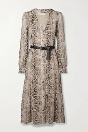 Michael Kors Kate Belted Snake-Print Crepe Midi Dress In Animal Print - 60%  Off | Editorialist