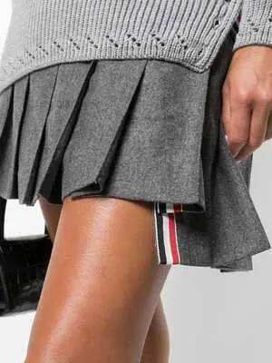 Thom Browne 4-bar Stripe Pleated Skirt - Grey