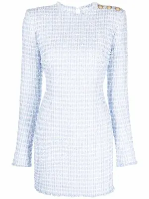 Balmain Tweed Long-sleeve Dress