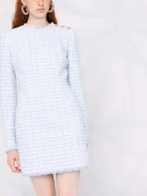 Balmain Tweed Long-sleeve Dress