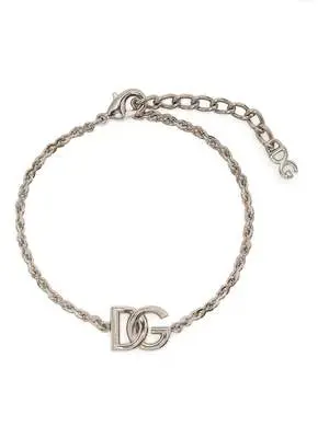 Dolce & Gabbana Logo-plaque Chain-link Bracelet - Silver