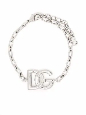 Dolce & Gabbana Logo-plaque Chain-link Bracelet - Silver