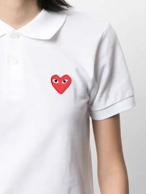 Play Comme Des Garcon Heart Logo Polo Shirt - White