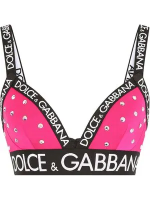 Dolce & Gabbana Sequin Embellished Logo Trim Bra Top