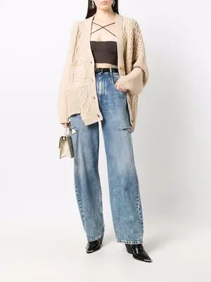 AMBUSH Patchwork-knit Cardigan With Logo Detail - Neutrals