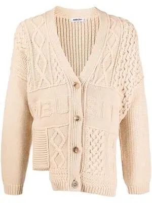 AMBUSH Patchwork-knit Cardigan With Logo Detail - Neutrals