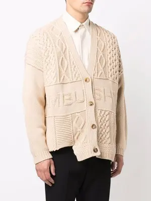 AMBUSH Patchwork-knit Cardigan With Logo Detail - Neutrals