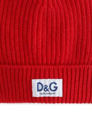 Dolce & Gabbana Logo-patch Ribbed-knit Beanie - Red