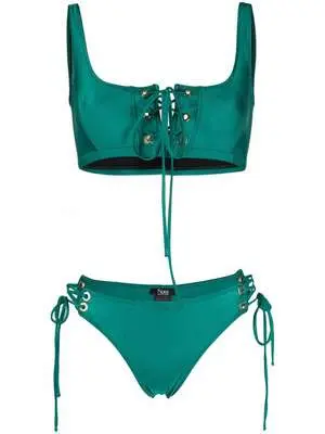 NOIRE SWIMWEAR Lattice-strap Metallic Bikini Set - Green