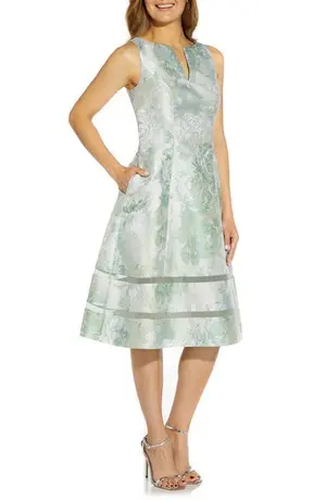 Adrianna Papell Floral Jacquard Fit & Flare Dress - Mint Multi