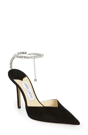 JIMMY CHOO Saeda Crystal Ankle Strap Pumps - Black/ Crystal