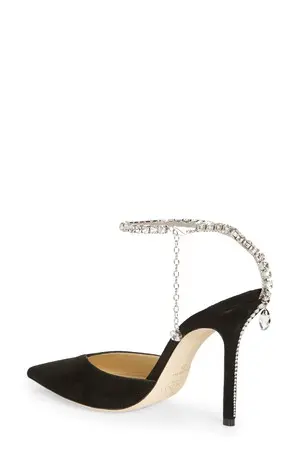 JIMMY CHOO Saeda Crystal Ankle Strap Pumps - Black/ Crystal