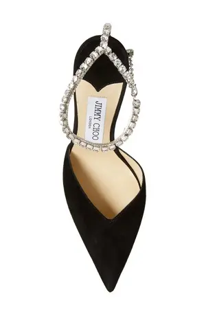 JIMMY CHOO Saeda Crystal Ankle Strap Pumps - Black/ Crystal