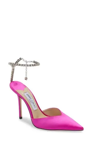 JIMMY CHOO Saeda Crystal Ankle Strap Pumps