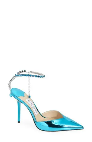JIMMY CHOO Saeda Crystal Ankle Strap Pumps Malibu Mix