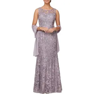 Alex Evenings Sequin Sleeveless Gown With Shawl - Wisteria