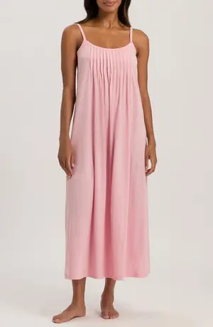 Hanro Juliet Pleat Neck Cotton Nightgown Coral Pink