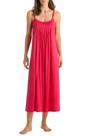 Hanro Juliet Pleat Neck Cotton Nightgown Geranium