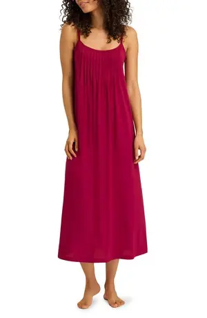 Hanro Juliet Pleat Neck Cotton Nightgown Intense Garnet