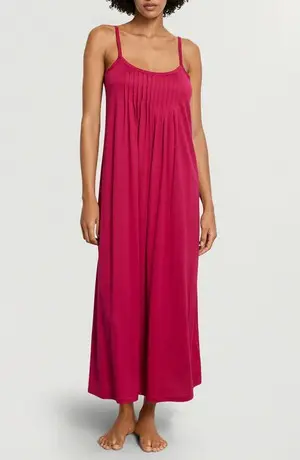 Hanro Juliet Pleat Neck Cotton Nightgown - Light Sangria