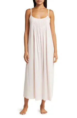 Hanro Juliet Pleat Neck Cotton Nightgown Pink Mauve