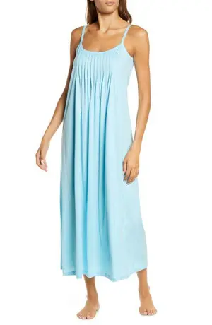 Hanro Juliet Pleat Neck Cotton Nightgown Soft Cyan