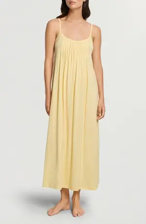 Hanro Juliet Pleat Neck Cotton Nightgown - Vanilla Highlight