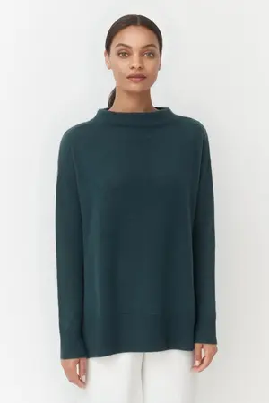 Cuyana Single-Origin Cashmere Funnel Neck Sweater Jade