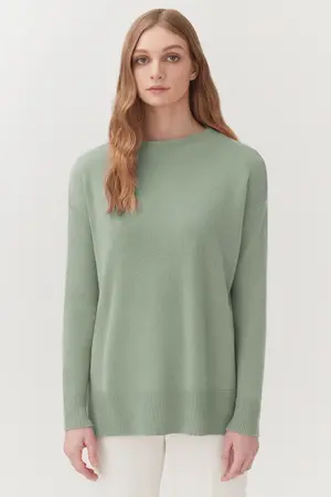 Cuyana Single-Origin Cashmere Funnel Neck Sweater Leaf