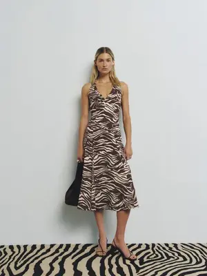 REFORMATION Sofia Zebra Print Midi Dress - Brown