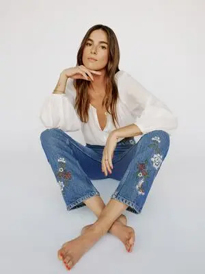 REFORMATION Cynthia High Rise Straight Jeans Fauna Embroidery