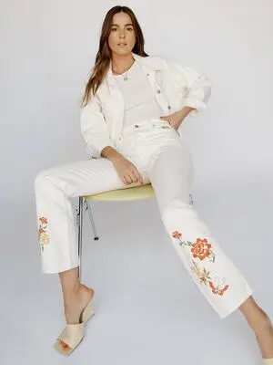 REFORMATION Cynthia High Rise Straight Jeans Flora Embroidery