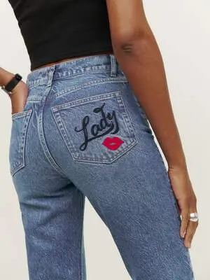 REFORMATION Cynthia High Rise Straight Jeans Lady Embroidery