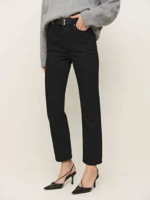 REFORMATION Cynthia High Rise Straight Cropped Jeans - Black