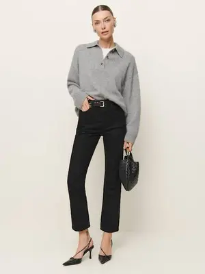 REFORMATION Cynthia High Rise Straight Cropped Jeans - Black