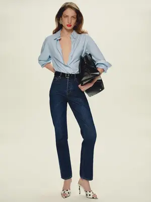 REFORMATION Cynthia High Rise Straight Cropped Jeans - Blue