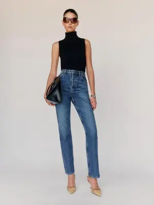 REFORMATION Cynthia High Rise Straight Cropped Jeans - Blue