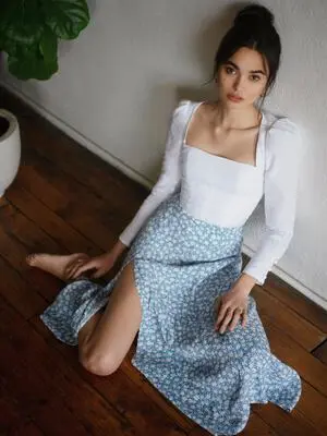 REFORMATION Zoe Midi Skirt Azzurro