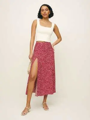 REFORMATION Zoe Midi Skirt Red
