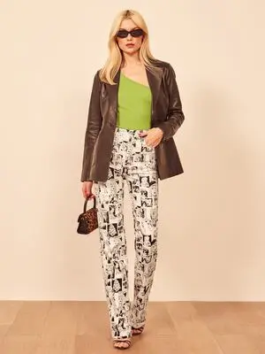 REFORMATION Newsprint High Rise Straight Long Jeans