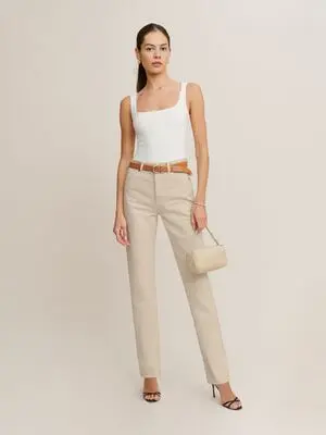 REFORMATION Cynthia High Rise Straight Long Jeans - Almond