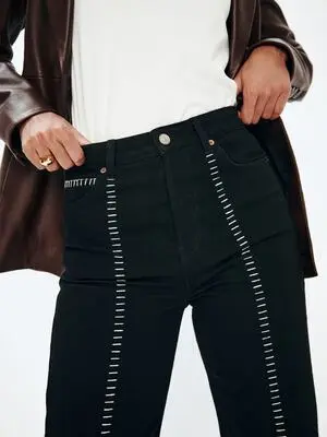 REFORMATION Reformation Cynthia High Rise Straight Long Jeans Black Saddle Stitch