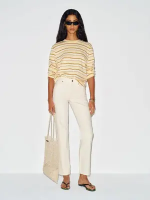 REFORMATION Cynthia High Rise Straight Long Jean - Ivory