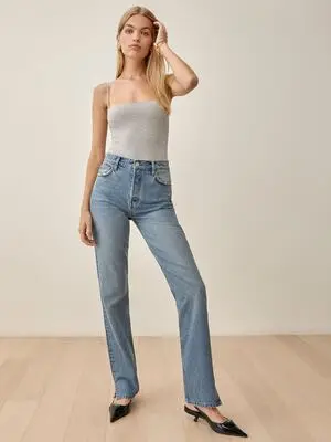 REFORMATION Cynthia High Rise Straight Long Jeans - Maldives