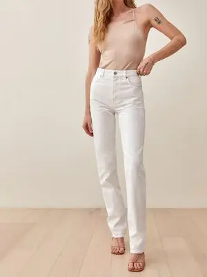 REFORMATION Cynthia High Rise Straight Long Jeans - Porcelain