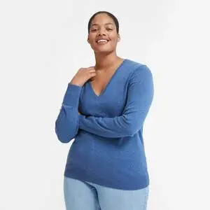 Everlane Cashmere V-neck Sweater - Heathered Blue