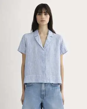 Everlane Linen Notch Shirt - Bluebell/bone